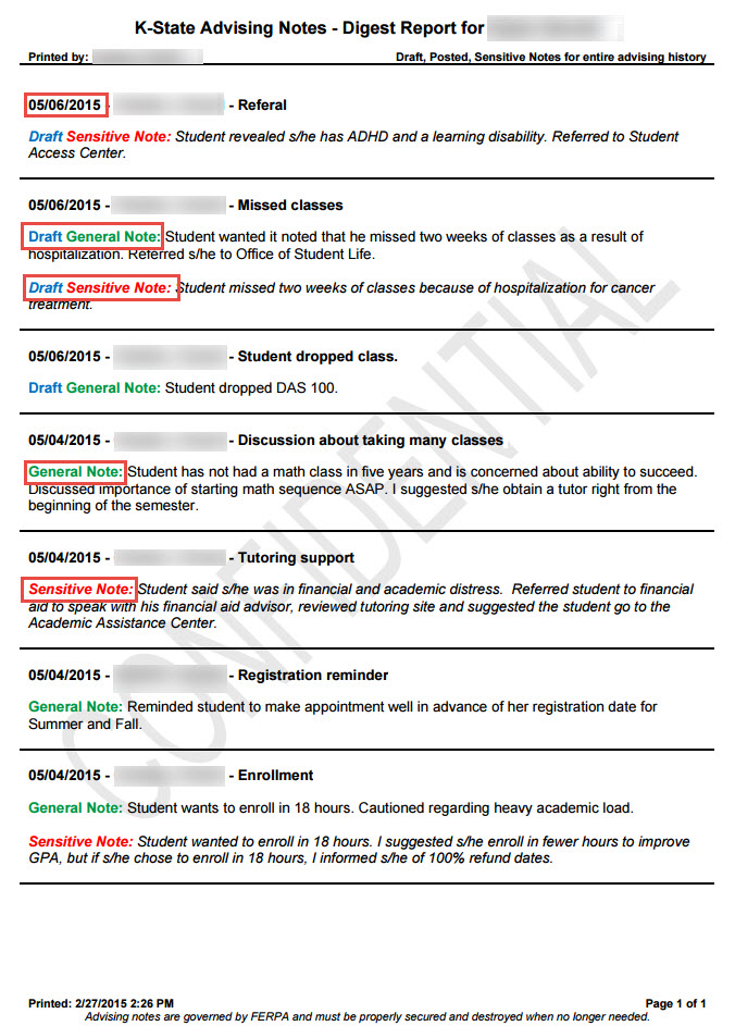Run Advising Notes Report